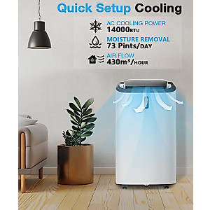 Joy Pebble Portable Air Conditioner 14000 BTU,Portable AC Unit for Room Cools up to 700 Sq.ft,Air Conditioner Portable 3-IN-ONE for Cooling,Dehumidifier&Fan,24Hrs Timer,3 Fan Speed