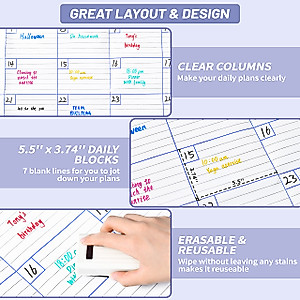 Large Dry Erase Calendar - 27.8"x 40", Undated Monthly Wall Calendar Laminated, Blank Reusable Calendar Planner for Home, Office, Classroom, with Ample Daily Boxes, Notes, 6 Markers ＆ 8 Stickers