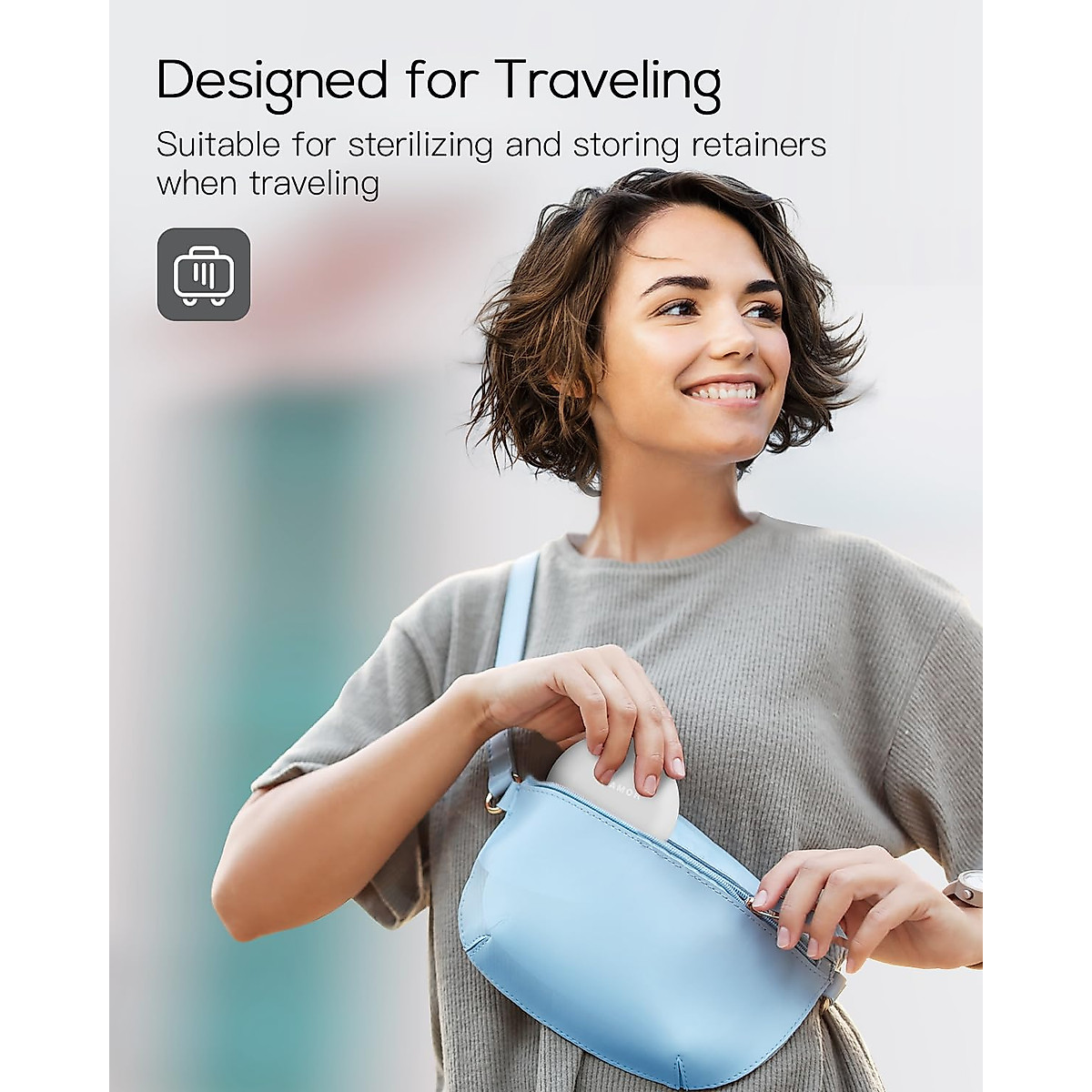 VEAMOR UVC Retainer Case Upgraded, Case Compatible for Invisalign 500mAh Battery Powered with Travel Bag, Dental Braces Case Slim with Vent Holes - White&Green