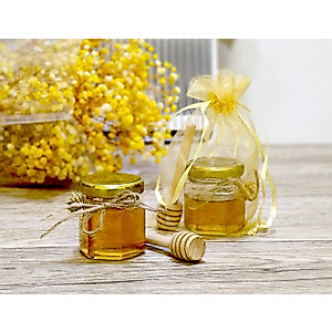 Adabocute 40-Count 1.5 oz Mini Hexagonal Glass Honey Jars - Small with Wooden Dippers, Bee Charms, Gold Gift Bags and Jutes Lids for Baby Shower, Wedding Party Favors