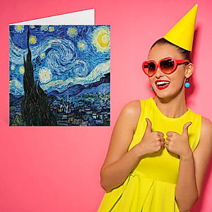 Classic Art Cards for Women Men - Van Gogh Starry Night - Famous Abstract Birthday Card for Mom Dad Papa Aunt Uncle Grandma Grandpa, 5.7 Inch Traditional Classical Painting Artwork Greeting Cards