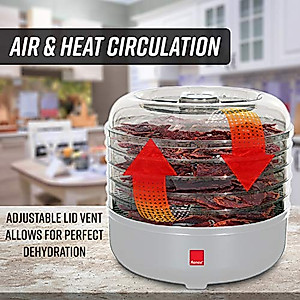 Ronco for Beef, Turkey, Chicken, Fish Jerky, Fruits, Vegetables 5-Tray Dehydrator, Food Preserver Quiet & Easy Operation, Classic White