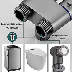 1-In-2-Out Dual Control Valve, 1-In-2-Out Washing Machine and Toilet Faucet, Dual Control Valve for Bidet, Bathroom Faucet Double Handle Dual Control with Pull Out Sprayer (1 Set Silver)
