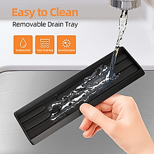 Hovadova Kitchen Sink Caddy Sponge Holder for Kitchen Sink Counter, Rustproof 304 Stainless Steel Dish Sponge Organizer with Removable Divider, Soap Brush Holder Kitchen Sink Accessories, Black