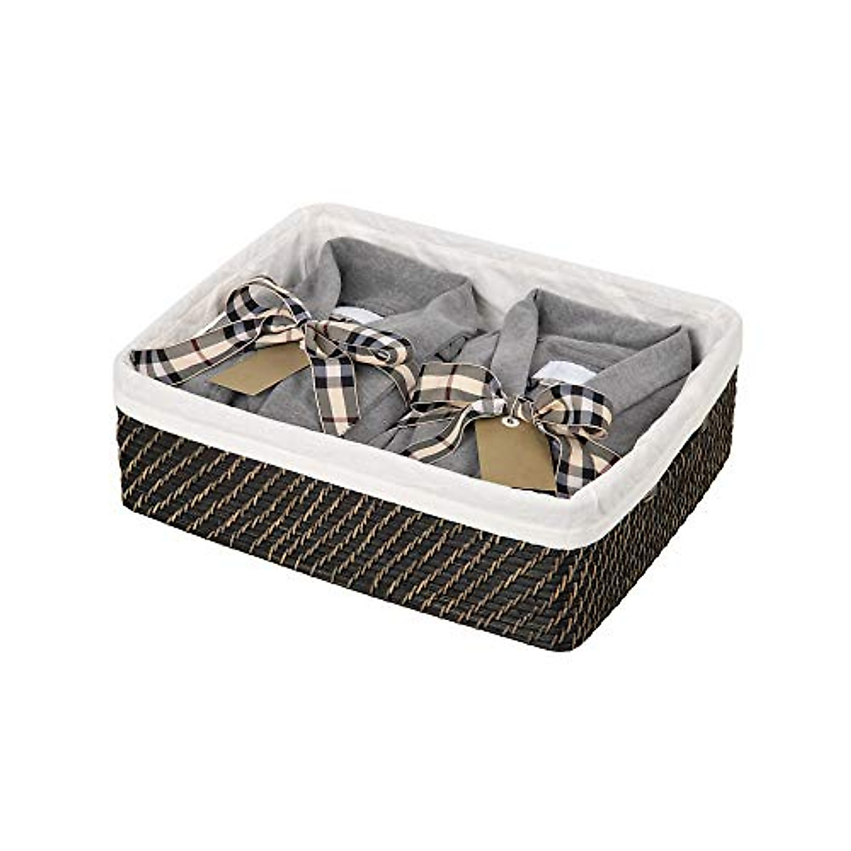 KOUBOO Rattan Shelf Basket with Liner, Black Wash