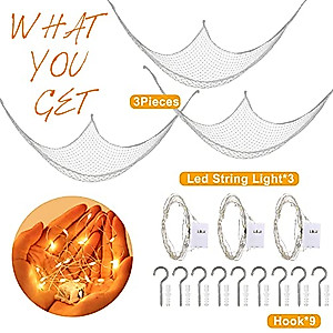 Shappy 3 Pcs Stuffed Animal Net or Hammock with LED Light Hanging Stuffed Animal Hammock Corner Stuffed Animal Holder Toy Storage Organizer 13 Feet String and Hooks for Nursery Bedroom Kids Room Decor