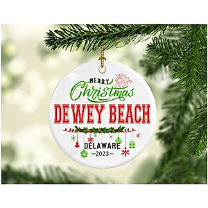 Christmas Decorations Tree Ornament 2023 Gifts Hometown City State - Merry Christmas Dewey Beach Delaware Gift for Family Rustic 1St Xmas Tree in Our New Home 3 Inches White