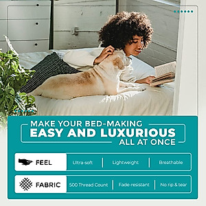 Feather & Stitch New York 1 Piece Fitted Sheet Full Size, 100% Cotton 18 inch Extra Deep Pocket, 500 Thread Count Premium Ultra Soft Sateen Weave, Elastic Fit Mattress Stretchable - Granite Green