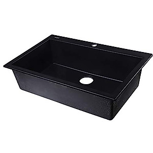 ALFI brand AB3020DI-BLA Drop-In Single Bowl Granite Composite Kitchen Sink, 30", Black