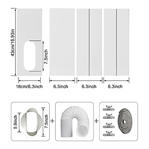Estoder Portable Air Conditioner Window Vent Kit with 5.9" Exhaust Hose (Length Up To 79”), Universal Portable AC Duct Kit with Coupler, Adjustable Window Seal for Sliding Vertical & Horizontal Window