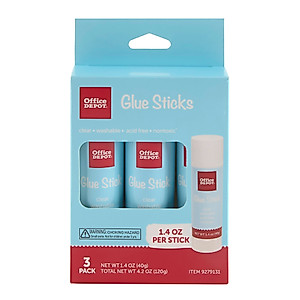 Office Depot® Brand Glue Sticks, 1.4 Oz, Clear, Pack of 3 Glue Sticks
