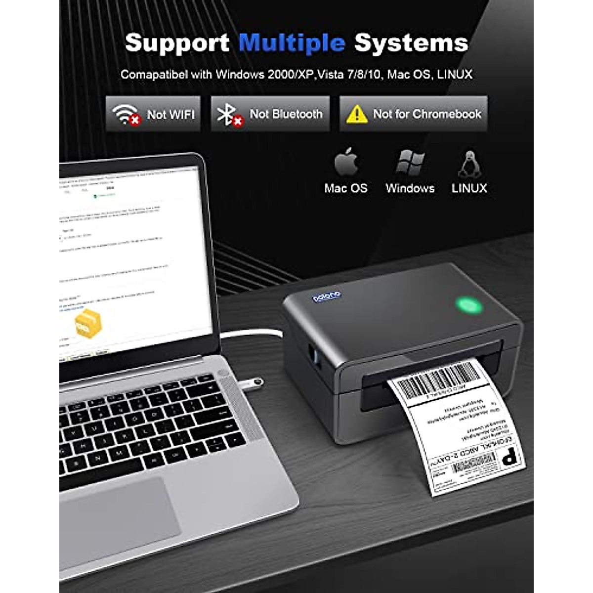 POLONO Shipping Label Printer Gray, 4x6 Thermal Label Printer for Shipping Packages, Commercial Direct Thermal Label Maker, Label Holder, Thermal Label Holder for Fan-Fold and Roll Labels