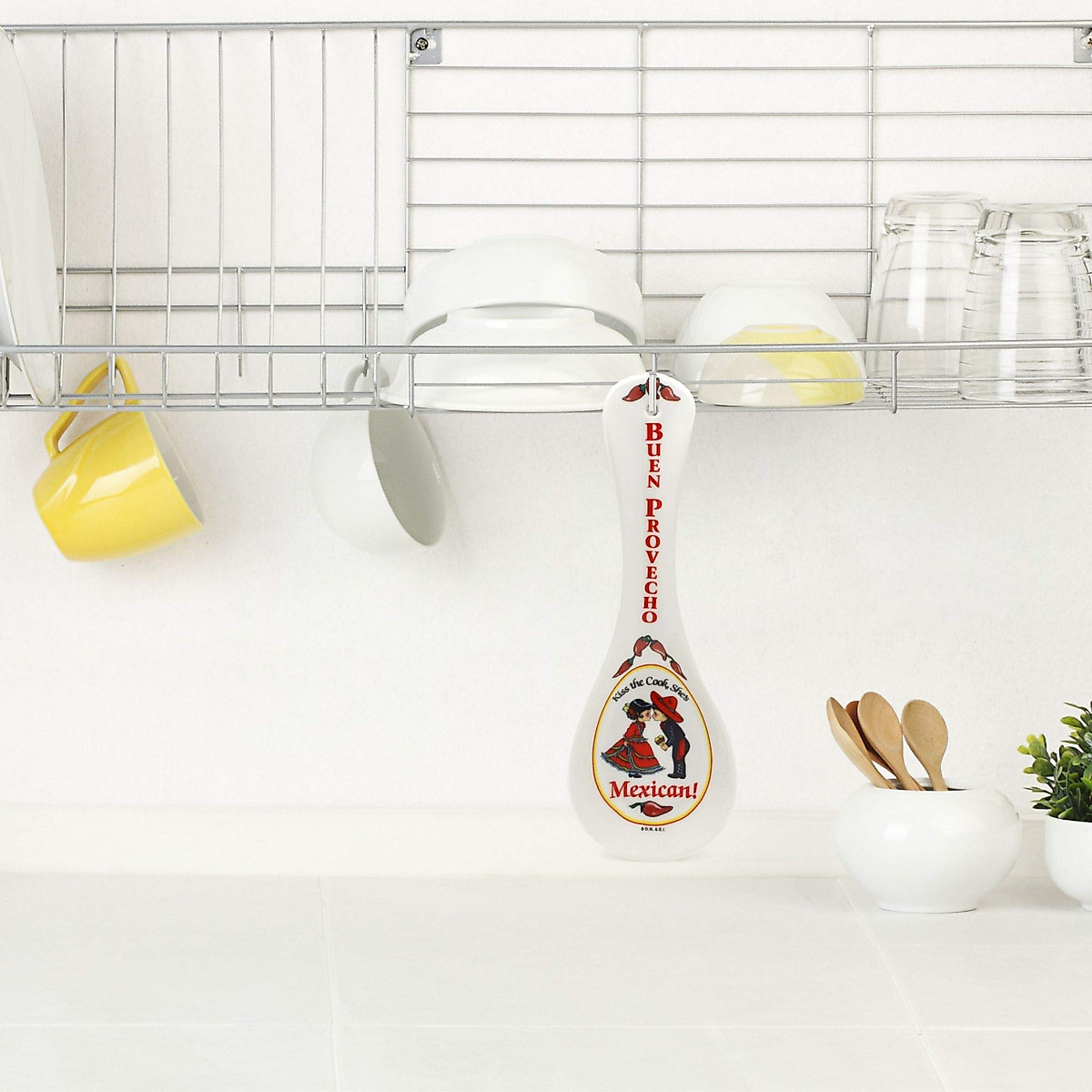 Decorative Ceramic Kitchen Spoon Rest by E.H.G | Mexican "Buen Provecho"