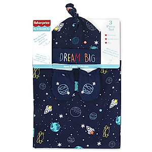 Fisher-Price Space Explorer Collection Swaddle Blanket with Hat, Mittens for Ages 0-6 Months