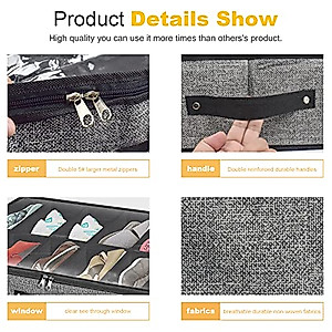 Under Bed Shoe Storage Organizer for Closet Fits 24 Pairs-Sturdy Underbed Shoe Containers Box Bedding Storage Organizador De Zapatos with Clear Cover,Set of 2, 29.3 x 23.6 x 5.9inch(Linen-like Black)