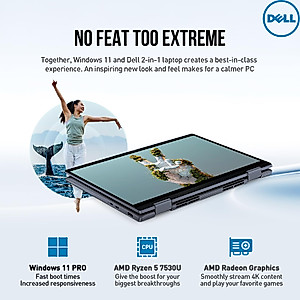 Dell Inspiron 14 2 in 1 Touchscreen Laptop, 14 Inch FHD+ Touch Screen Convertible, AMD Ryzen 5, 8GB RAM 256GB SSD, Windows 11 Pro, Lifetime Microsoft Office, Backlit Keyboard, Fingerprint Reader, HDMI