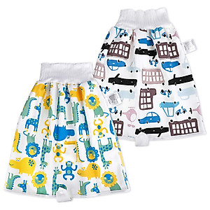 MooMoo Baby 2 Packs Waterproof Diaper Skirt for Potty Training Baby Comfy Diaper Short for Boys and Girls Night Time