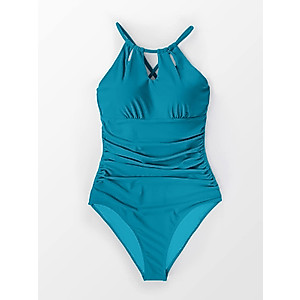 CUPSHE Women's One Piece Swimsuit High Neck Tummy Control Swimwear Bathing Suit Turquoise M