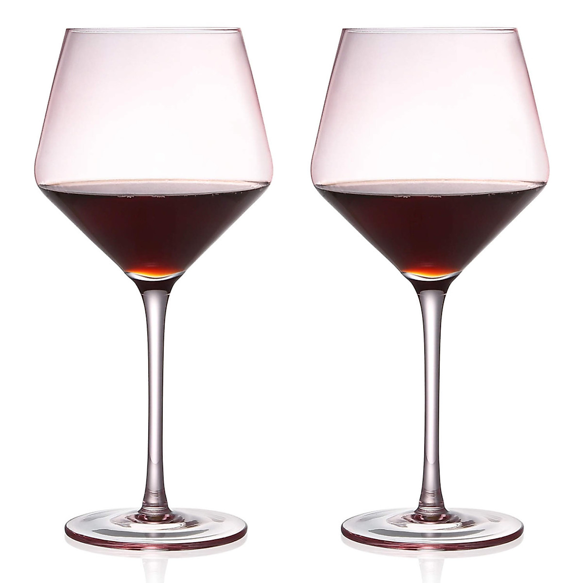 ANNIE LAURIE Pink Colored Wine Glass - Set of 2 - Large 22 oz Stemmed Glassware - Hand-Blown Crystal Glasses, White & Red Wine, Water, Cocktail - Bachelorette, Party, Celebration, Birthday