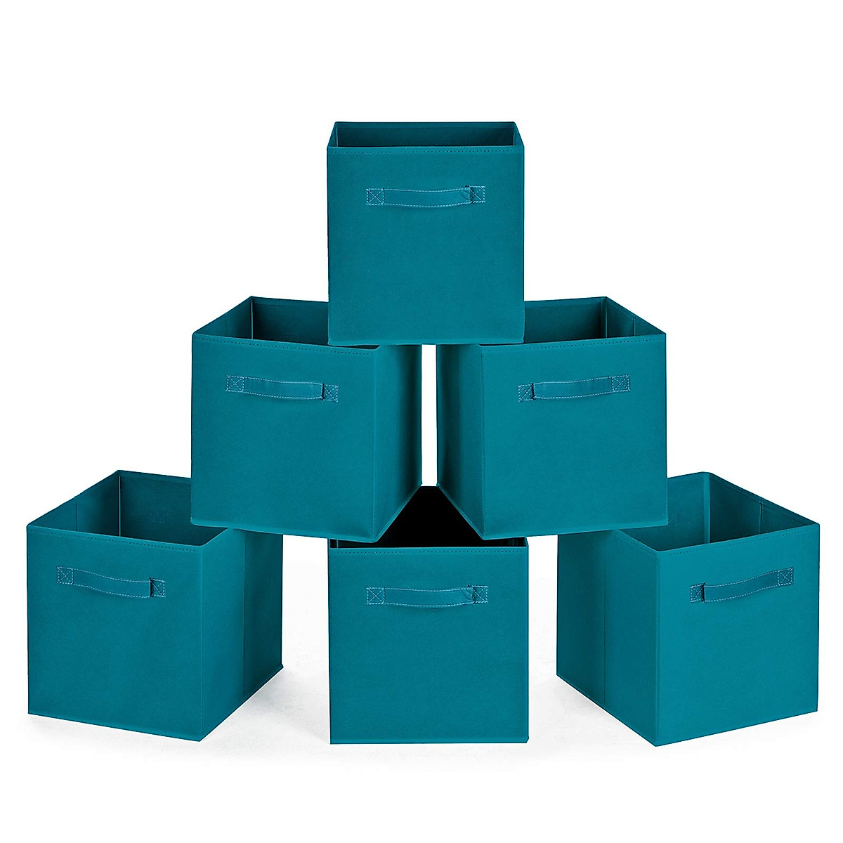 MaidMAX Cloth Storage Bins, Set of 6 Foldable Collapsible Fabric Cubes Organizers Basket with Dual Handles, Teal
