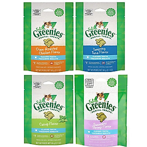 Greenies (4 Pack Feline Dental Cat Treat Variety Bundle 4 Flavors - 2.1oz Each Bag