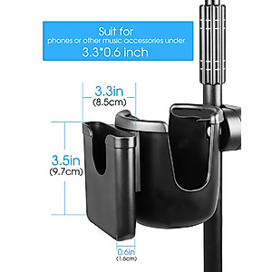 Mr.Power Mic Stand Cup Holder with Phone Holder, Universal 2-in-1 Bottle Holder for Music Stand, Boom