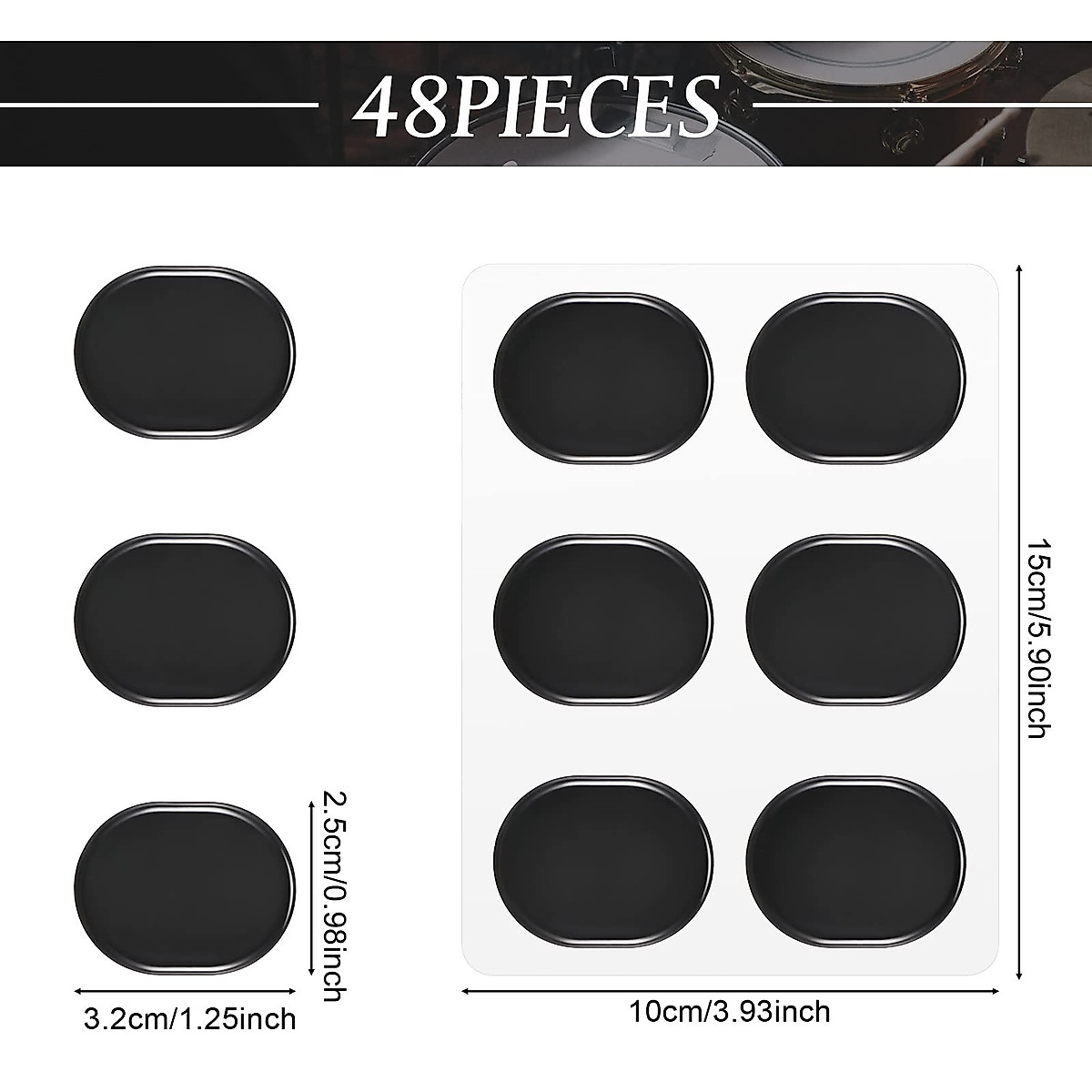 48 Pieces Drum Dampeners Gel Pads Silicone Drum Silencers Soft Drum Dampener Drum Mute Pads Dampening Gel Pad for Drums Tone Control (Black)