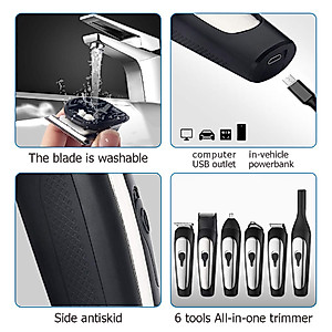 Hair Trimmer for Men Cordless Hair Clippers Beard Trimmer,Nose Hair Trimmer,Eyebrow Trimmer,Body Groomer,6-in-1 LED Display Rechargeable Hair Cutting Kit