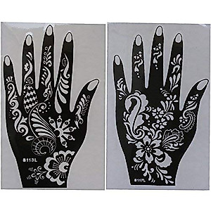 Xmasir 6 Sheets India Henna Tattoo Stencil Kit for Women Girl Hand Art Painting Temporary Tattoo Sticker Glitter Templates 7.87'' x 4''