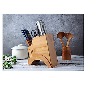 HomDSim Bamboo Knife Block Without Knives Knife Storage Organizer and Holder for Knives Scissors and Sharpening Rod