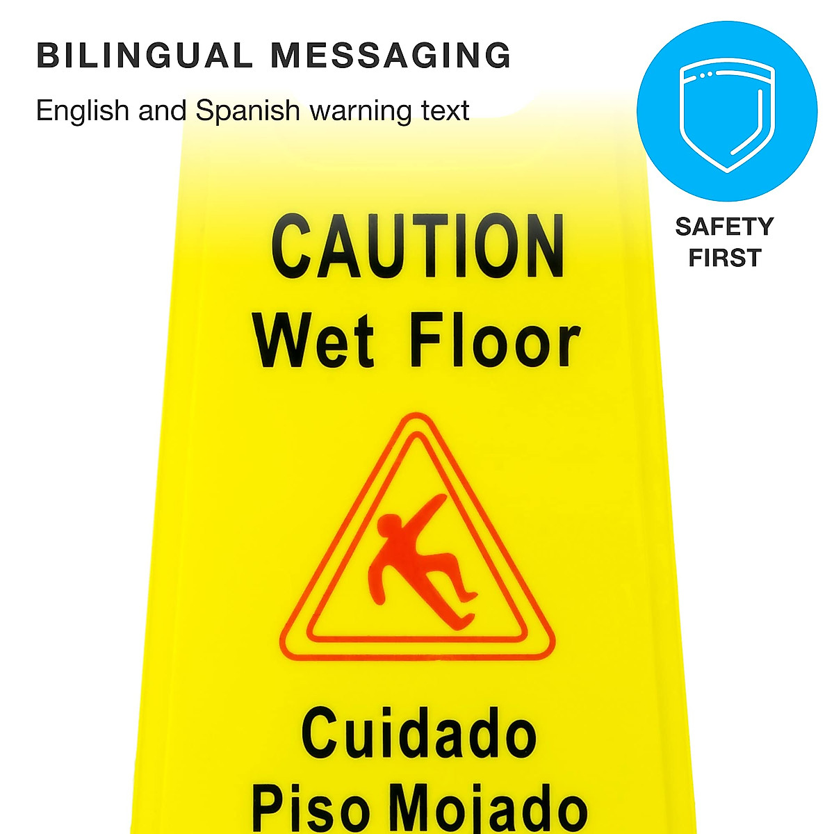 Bolthead Industrial Caution Wet Floor Signs | 2-Sided Bilingual Warning, Piso Mojado | Slip & Fall Accident Prevention | 3 Pack