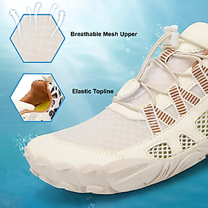 XIHALOOK Womens Mens Beach Water Shoes Quick Dry Barefoot for Swim Pool Lake Hiking Kayaking Surfing Beige Leopard, 8.5 Women/7 Men