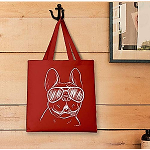 Travel Accessories French Bulldog Wearing Sunglasses Red Canvas Tote Bag