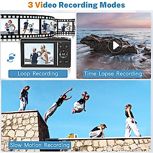 Saneen Digital Camera, FHD Kids Cameras for Photography, 4K 44MP Compact Point and Shoot Camera for Kids, Teens,& Beginners with 32GB SD Card,16X Digital Zoom, 2 Rechargeable Batteries-Black