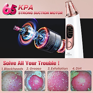 Blackhead Remover Pore Vacuum - LED Screen & USB Rechargeable Facial Pore Cleaner, Comedone Extractor Tool,Acne Extractor Tool with 3 Suction Power,4 Probes Black Head Remover for Face for Women & Men