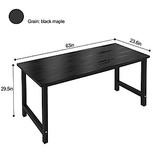 NSdirectModern Computer Desk 63 inch Large Office Desk Writing Study Table for Home Office Desk Workstation Wide Metal Sturdy Frame Thicker Steel Legs, Black.