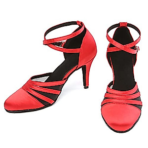 TINRYMX Women Latin Dance Shoes Closed Toe Salsa Tango Performance party ballroom Dance Shoes,YCL189-Red-8.5CM,US 7.5