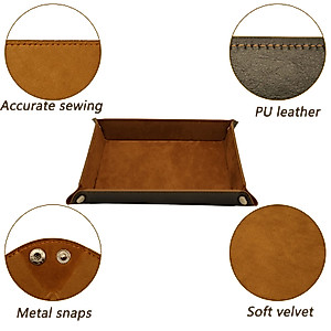 Socospace Valet Tray-leather and velvet,EDC Tray,Catchall Tray for Jewelry,Wallets,Watches,Key,Phones,Glasses, Perfect for Nightstand,Entryway Table,Desk,Key Tray,Home Decor（Brown）