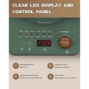 Electric Kettle, 1000W Quick Heating Gooseneck Kettles, 0.8L/27.05oz, 0.8mm Ultra-Fine Spout, Precise Water Flow Control, 304 Stainless Steel Inner, Auto Shut-Off, Boil Dry Protection, Matte Green