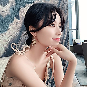 Holibanna 1 Pair Bead Tassel Earrings Gold Drop Earrings Pavilion Shaped Design Earrings Decorative Chinese Style Ear Jewelry Party Dangle Earrings for Women Ladies