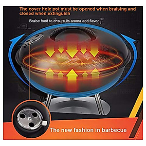 ZZX Kettle Charcoal BBQ Grill Trolley, Portable Stainless Steel Barbecue Set 2 Level for Picnic Garden Party Terrace Camping Travel, Black