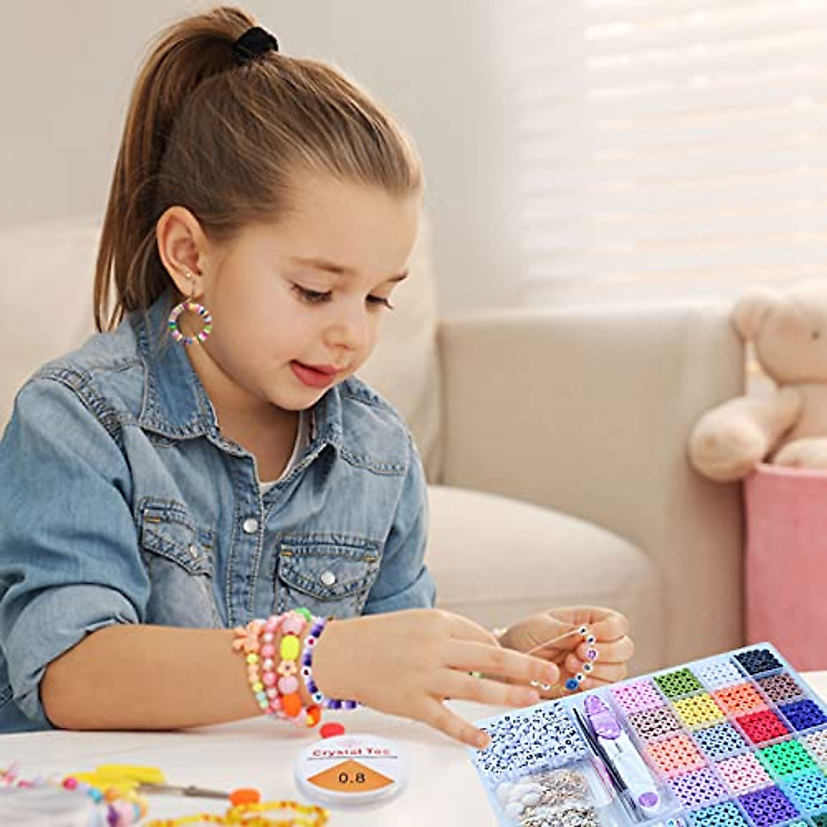 Segden 6000pcs Clay Bead Bracelet Kit,Polymer Flat Beads for Bracelet Making Kit,24 Colors Heishi Beads Letter Beads Spacer Beads for Friendship Bracelets with Charms Elastic Strings