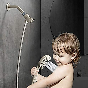 Egretshower Handheld Shower Head High Pressure 6-Setting Spray Detachable 4.3" Hand Held Rain Showerhead with long Stainless Steel Hose and Adjustable Bracket - Brushed Nickel