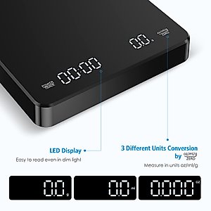 Olipiter Digital Coffee Scale with Timer, Drip Espresso Scale 3kg/0.1g High Precision, Rechargeable Portable Espresso Scale, Black