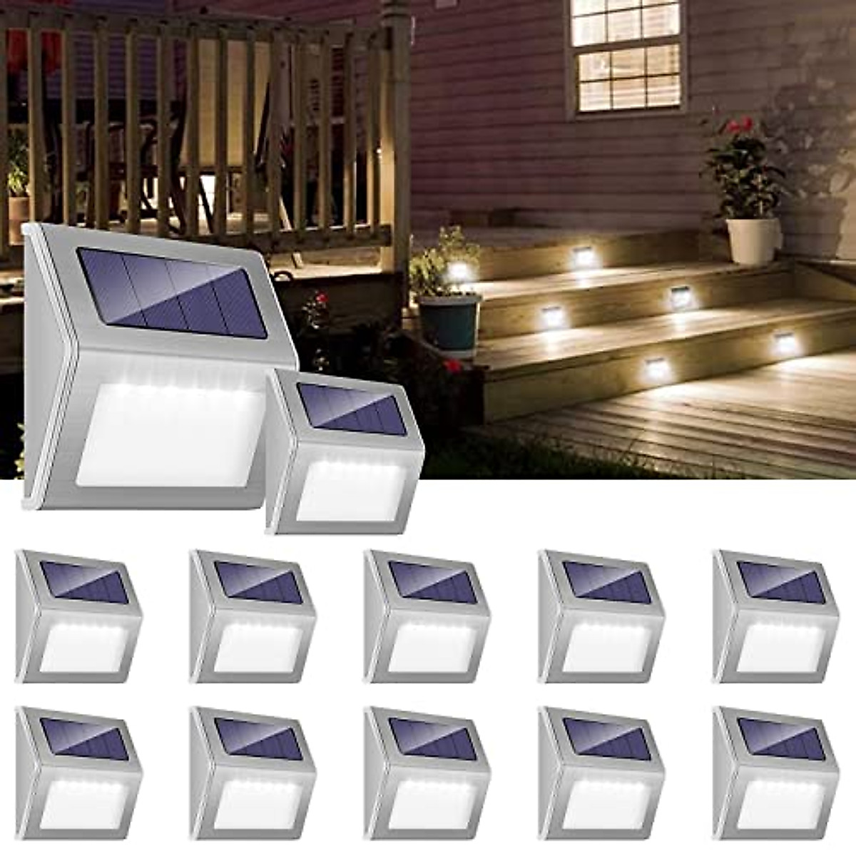 iThird Solar Step Lights, 6 LED Solar Fence Lights Waterproof Deck Step Lights Auto ON/Off Solar Powered Outdoor Lights for Decks Fences Steps Stairs Garden Backyard Patio Outside (12 Pack Daylight)