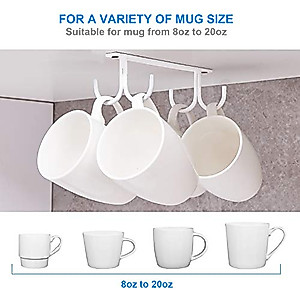 Mug Rack Under Cabinet - Coffee Cup Holder, 12 Mugs Hooks Under Shelf, Display Hanging Cups Drying Hook for Bar Kitchen Utensils White