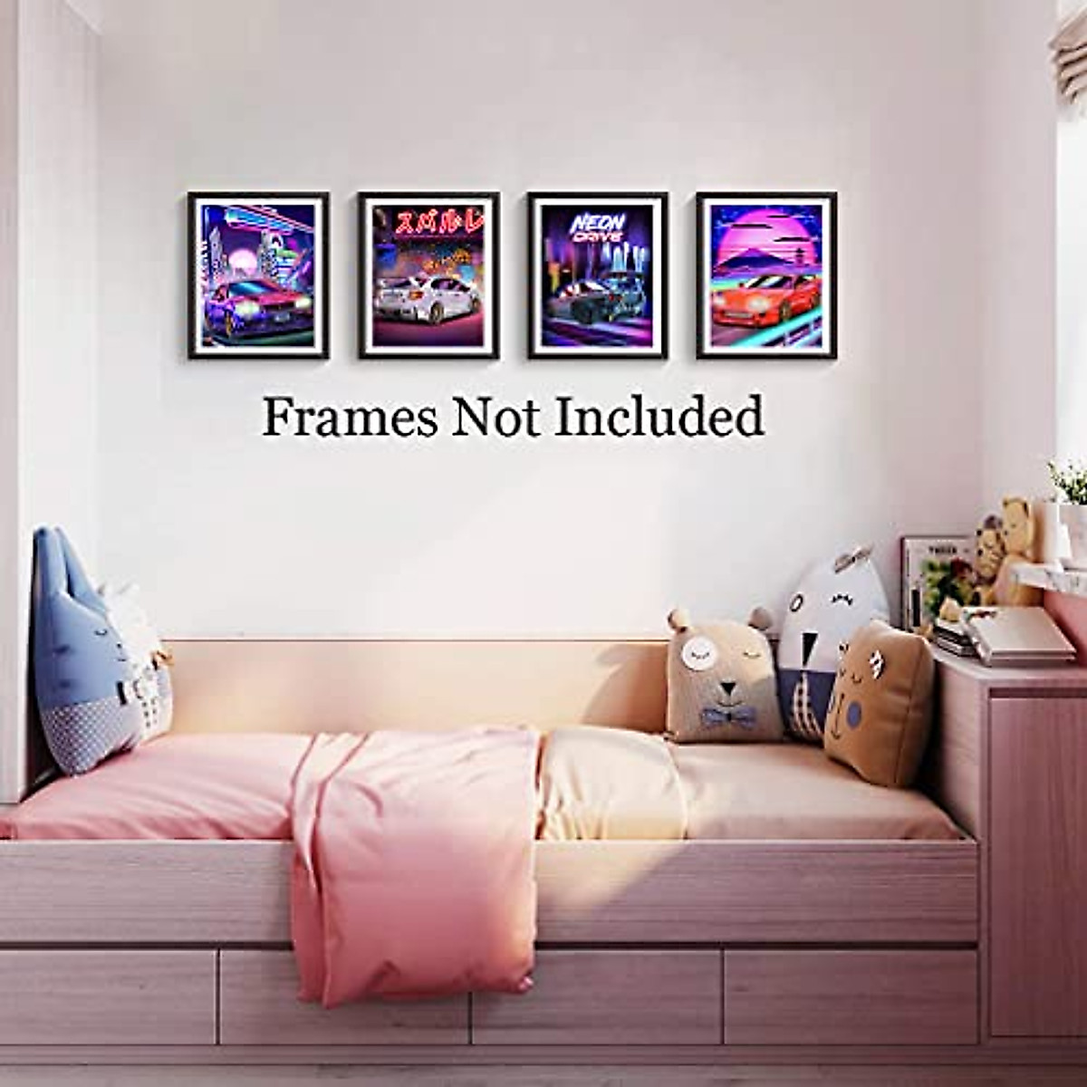 Tokyo Street Racing Wall Art Prints, Japanese Wall Art Modern Urban Neon Posters, Tokyo Skyline Mount Fuji Car Canvas Art Painting for Living Room Boys Room Wall Decor, Set of 6 - (8"x10" Unframed)