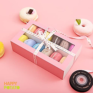 HAPPY POTATO 15 Pack Macaron Boxes, Macaron Gift Box for 12, Macaron Packaging Boxes with Clear Window, Pink Macaron Gift Boxes without Macarons inside (Interior Mesurement 7.2×4×1.9 Inches)