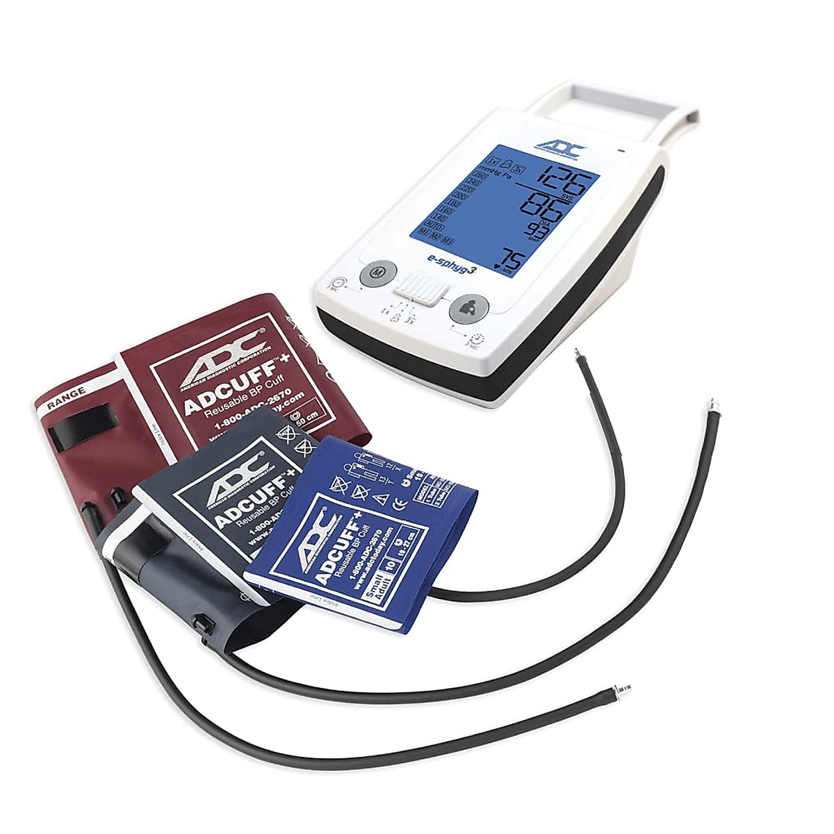 ADC e-sphyg 3+ NIBP Monitor, Set of One-Piece, Reusable Adcuff+ Cuffs (Small Adult, Adult, Large Adult), 9003K-MCC1