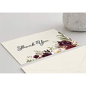 Funeral Thank You Cards - Sympathy Bereavement Thank You Cards With Envelopes - Message Inside (25, Rose)